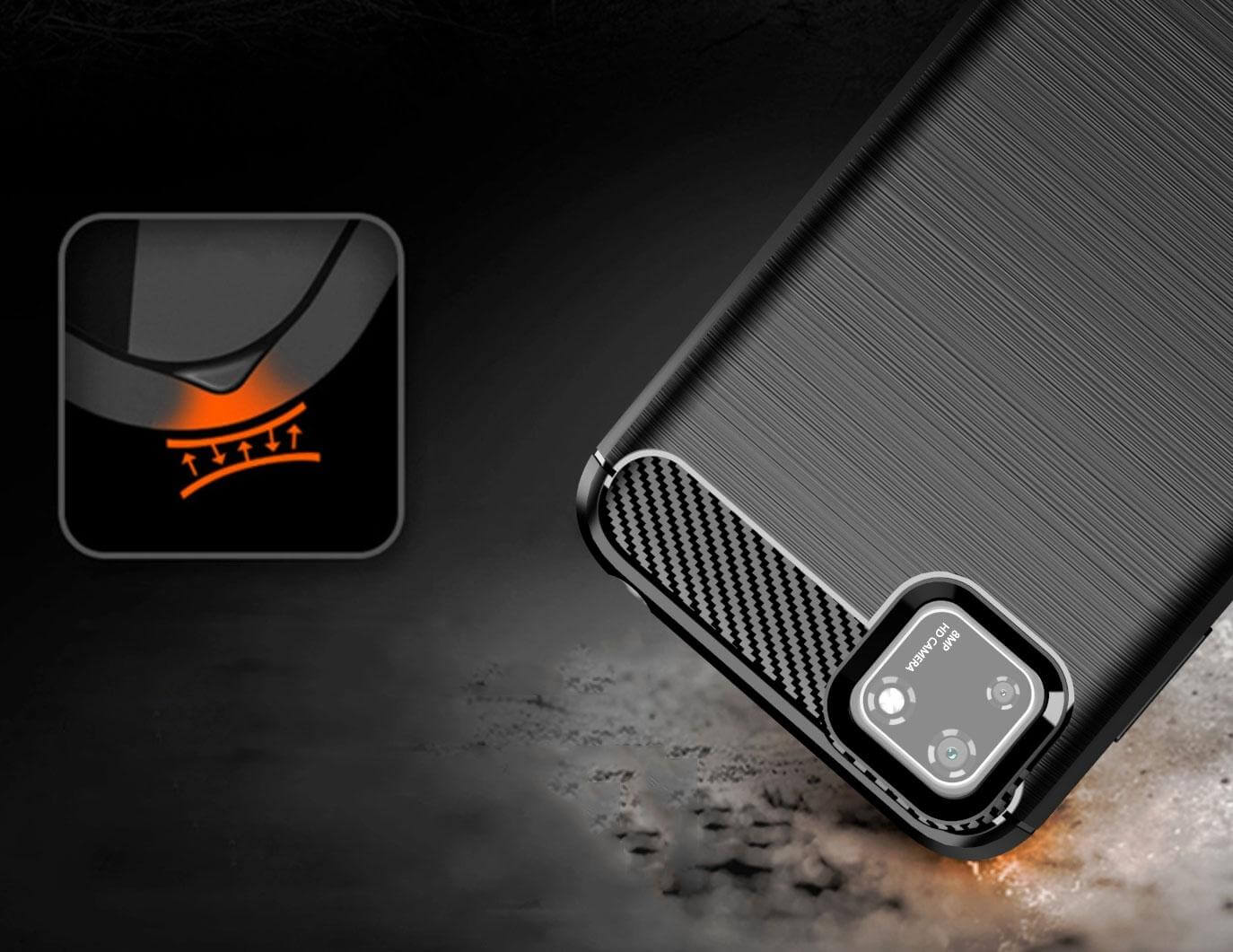 SDTEK Carbon Fibre Case for Huawei Y5p + Full Glass Screen Protector Cover