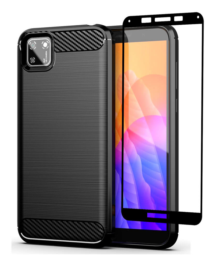 SDTEK Funda Carbono Para Huawei Y5p + Protector Vidrio Pantalla