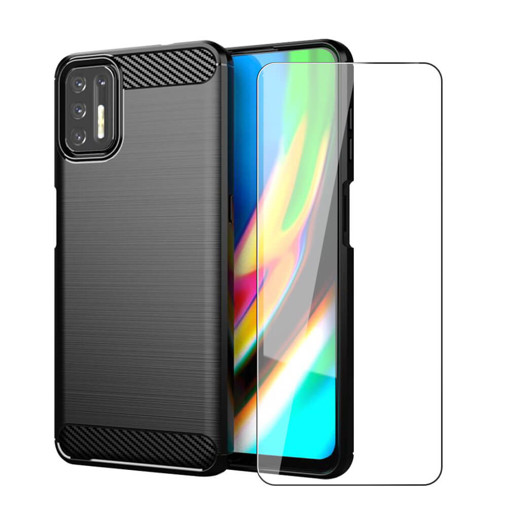SDTEK Carbon Case for Motorola Moto G9+ Plus Phone Cover and Glass ...