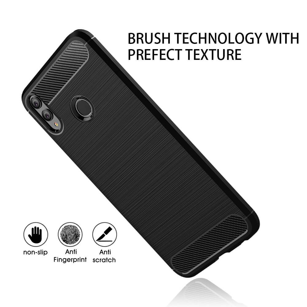 SDTEK Case for Huawei Honor 8X Carbon Fibre Silicone Cover Shockproof Black