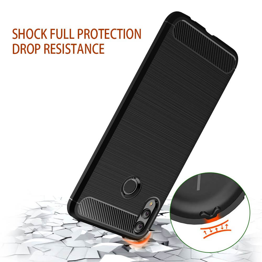 SDTEK Case for Huawei Honor 8X Carbon Fibre Silicone Cover Shockproof Black