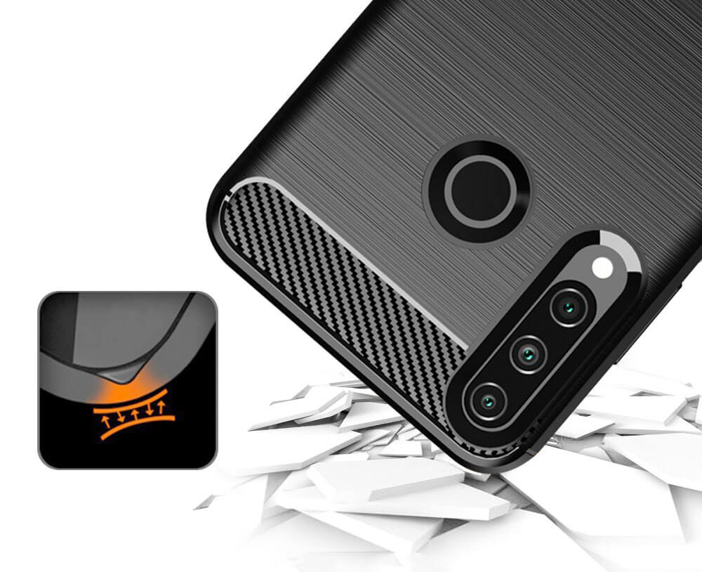 SDTEK Case for Huawei Y6p Carbon Fibre Silicone Cover Shockproof Black
