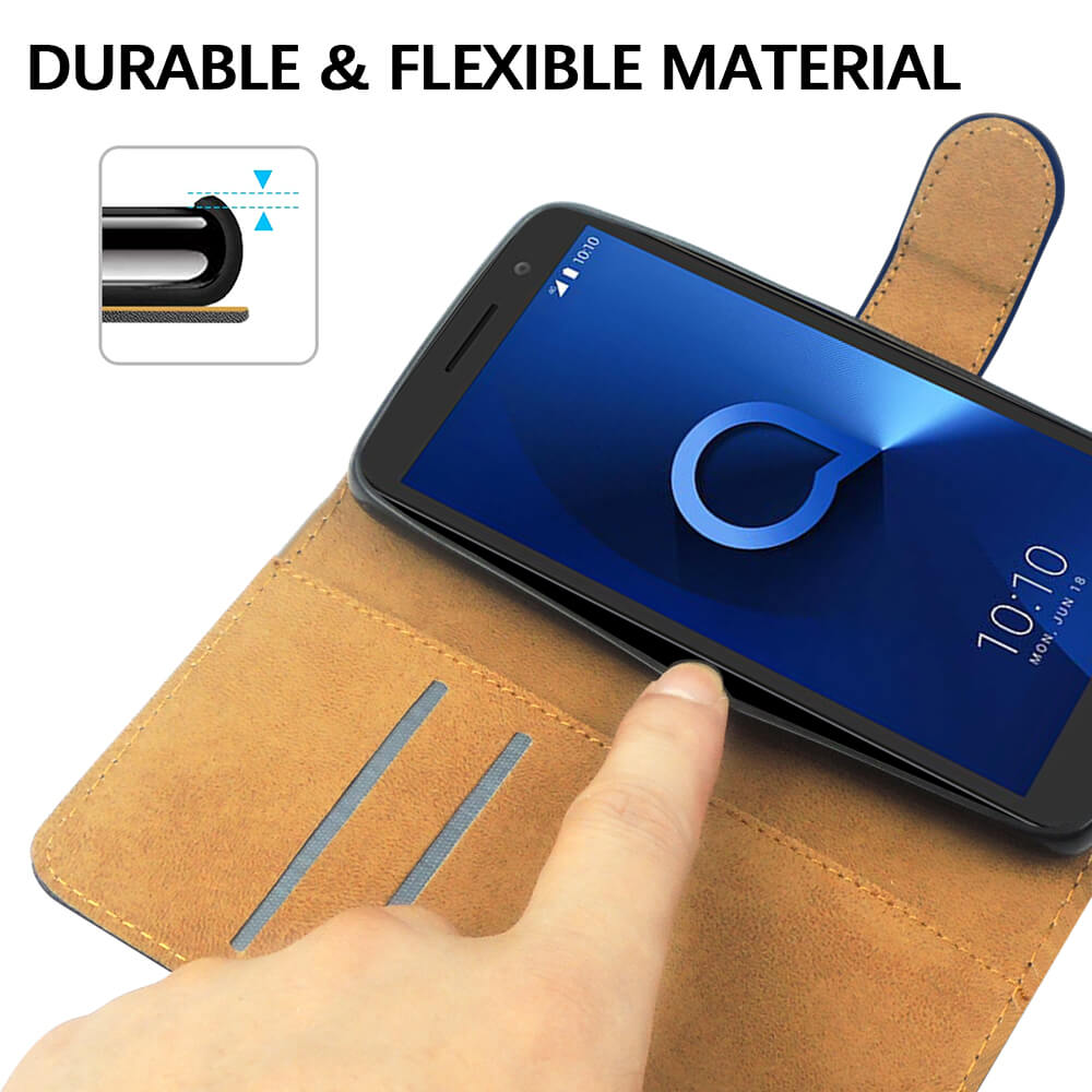 SDTEK Leather Wallet Flip Cover Case for Alcatel 1 (2019-2021) Navy