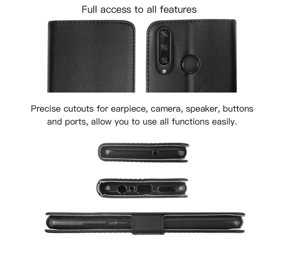 SDTEK Leather Wallet Flip Cover Case for Huawei Y6p Black