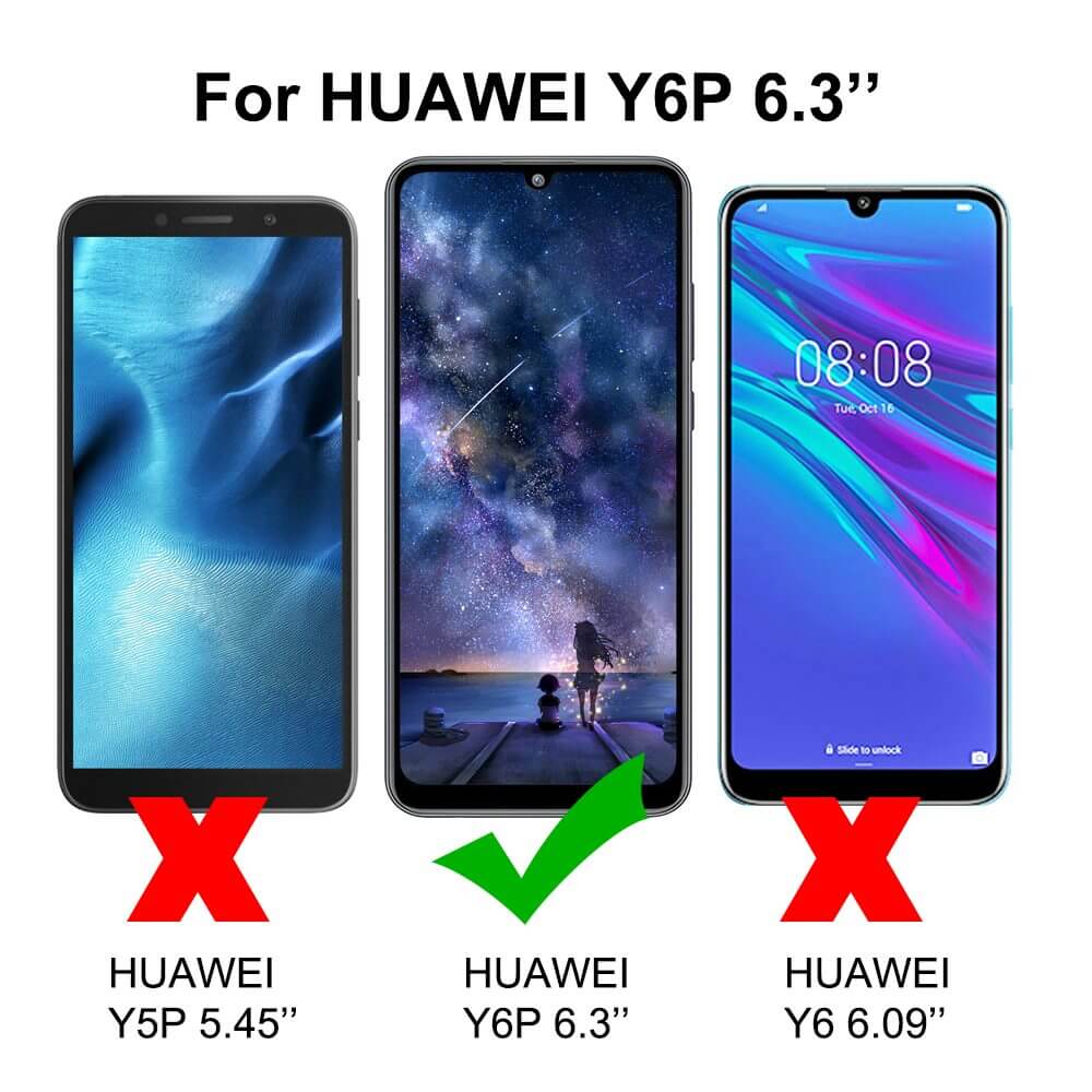 SDTEK Leather Wallet Flip Cover Case for Huawei Y6p Black