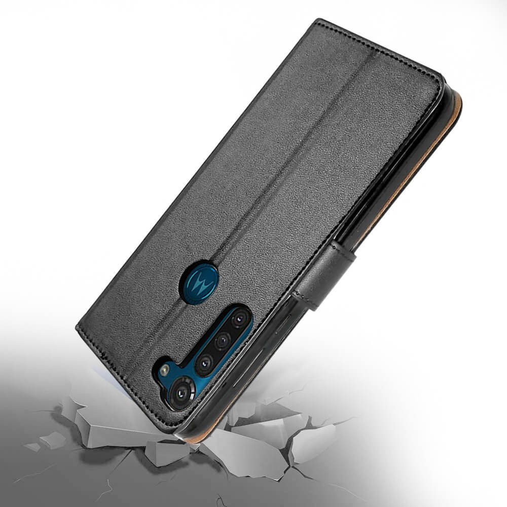 SDTEK Leather Wallet Flip Cover Case for Motorola Moto G8 Power Black