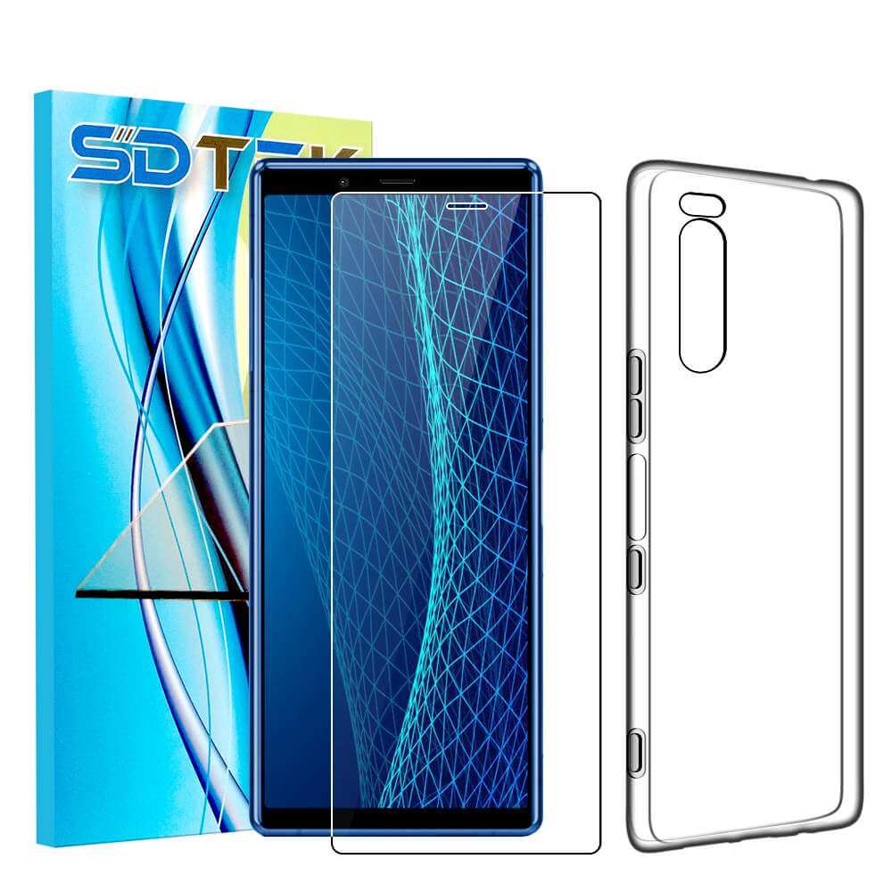 SDTEK Case for Sony Xperia 5 + Glass Screen Protector Clear Gel Phone Cover