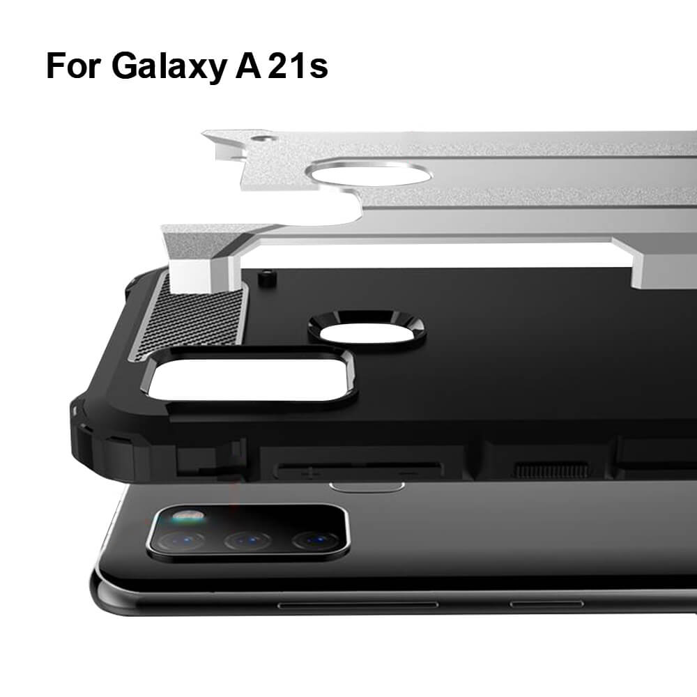 SDTEK Rugged Case for Samsung Galaxy A21s Carbon+Shockproof Hybrid Silver