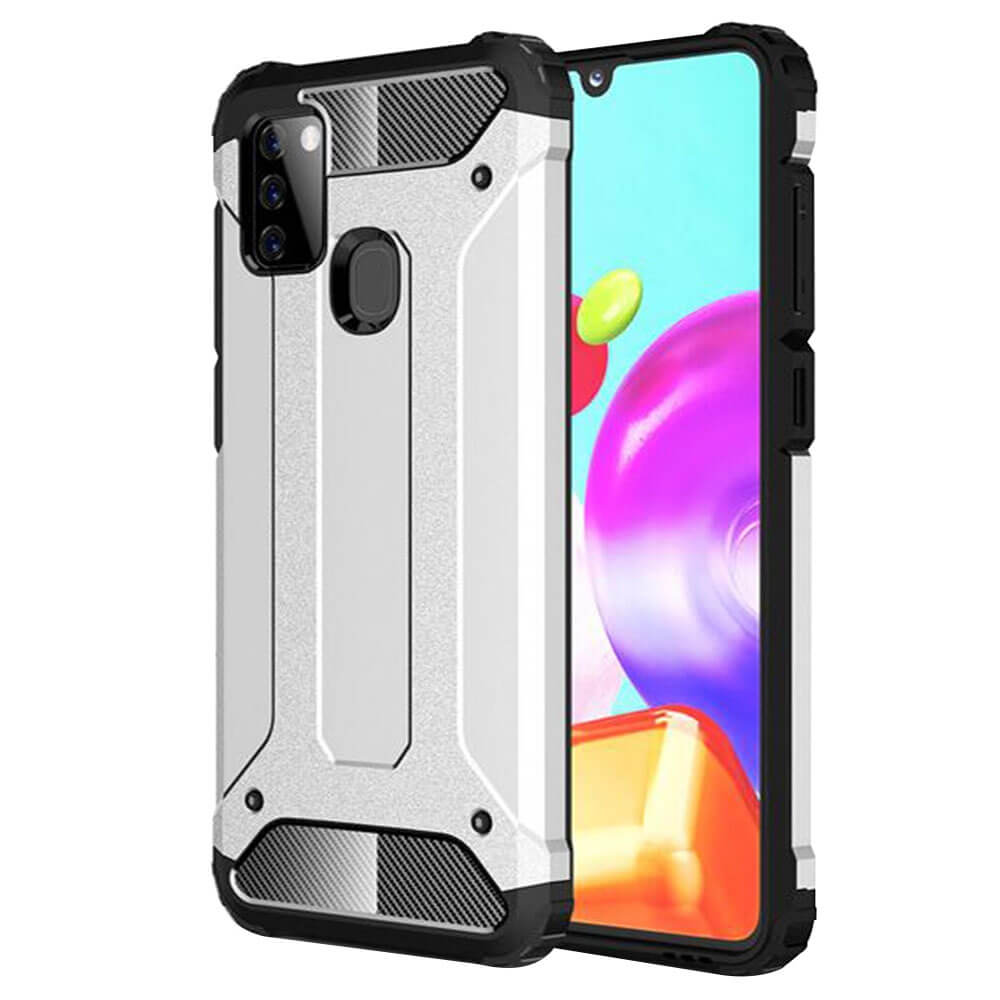 SDTEK Rugged Case for Samsung Galaxy A21s Carbon+Shockproof Hybrid Silver