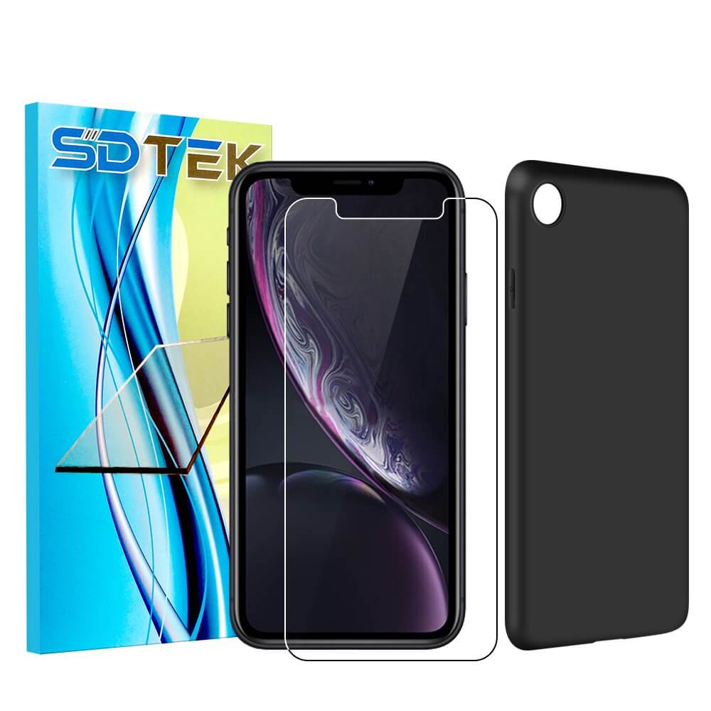 SDTEK Slim Matte Case for iPhone XR + Tempered Glass Screen Protector Black