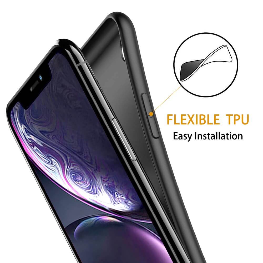 SDTEK Slim Matte Case for iPhone XR + Tempered Glass Screen Protector Black