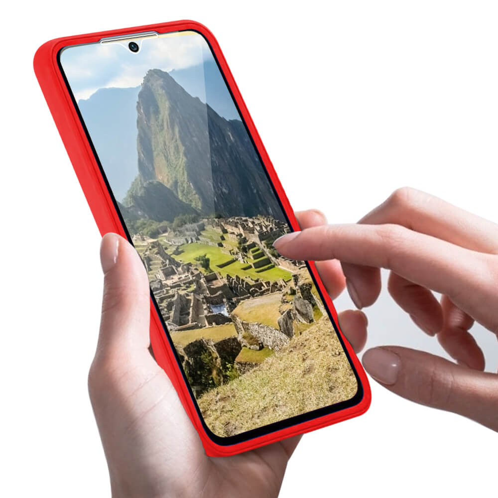 SDTEK Funda Para Samsung Galaxy A12, Cubierta 360 Protector Pantalla Rojo