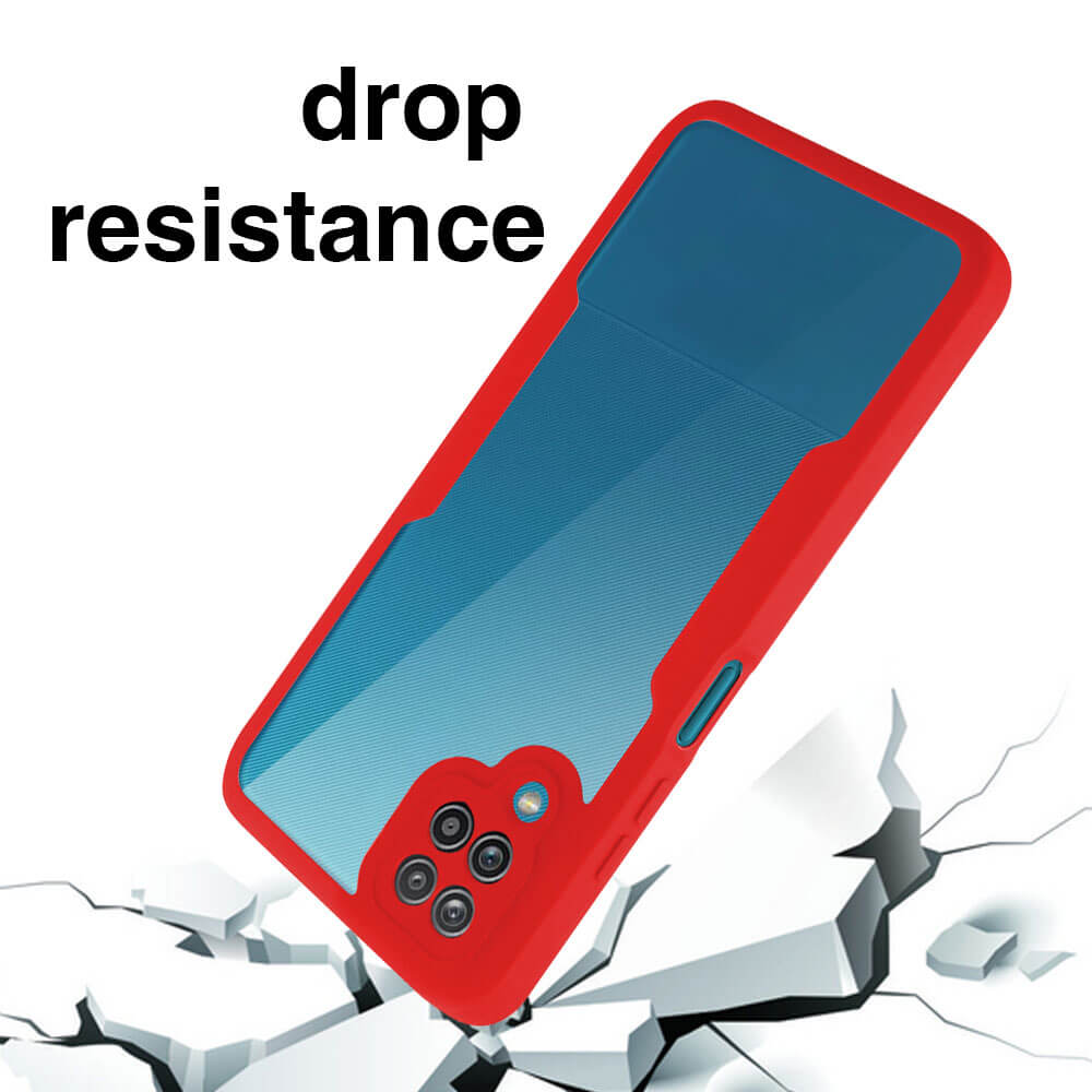 SDTEK Funda Para Samsung Galaxy A12, Cubierta 360 Protector Pantalla Rojo