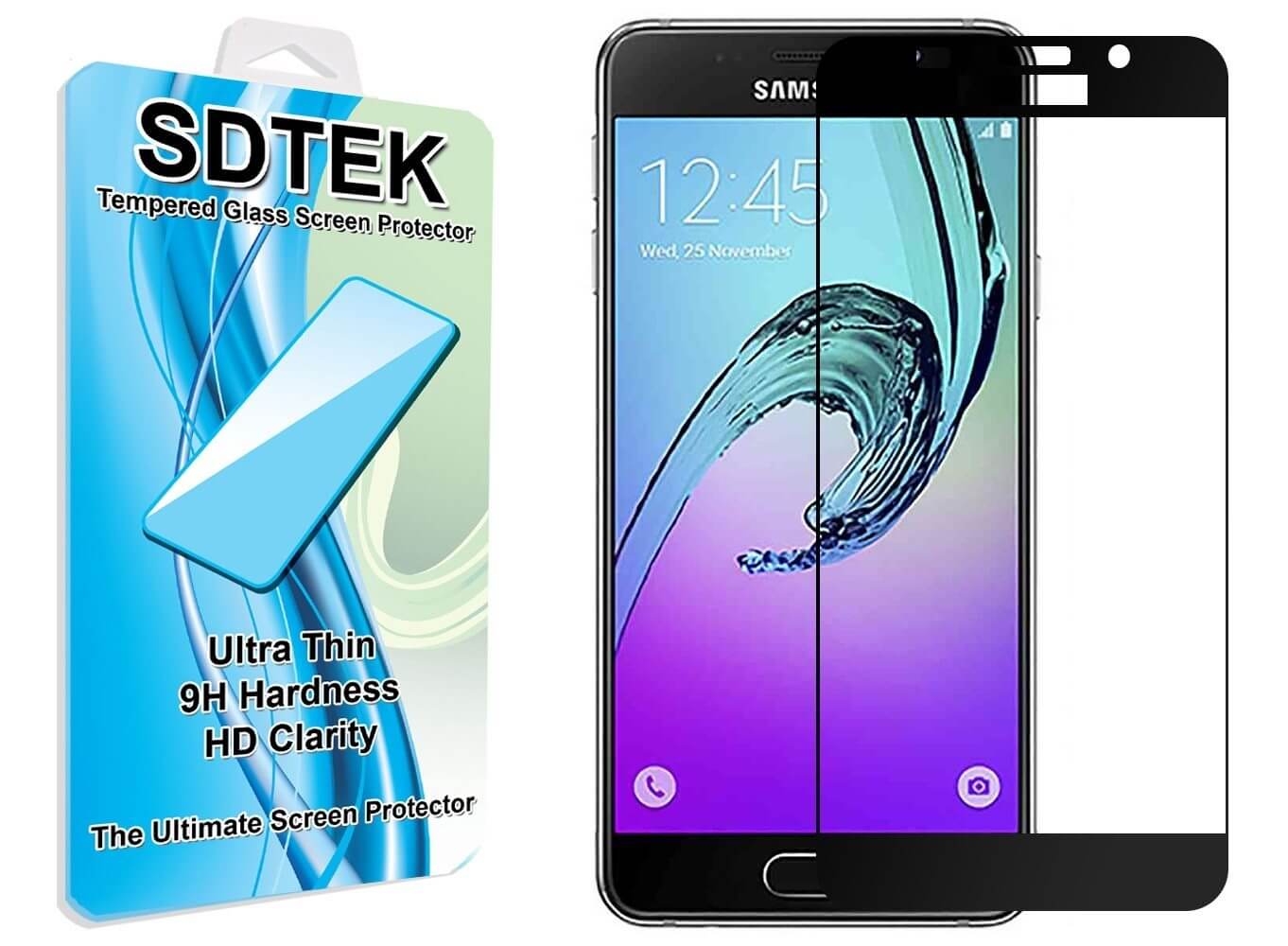 SDTEK Full Glass Screen Protector for Samsung Galaxy A3 2016 Black